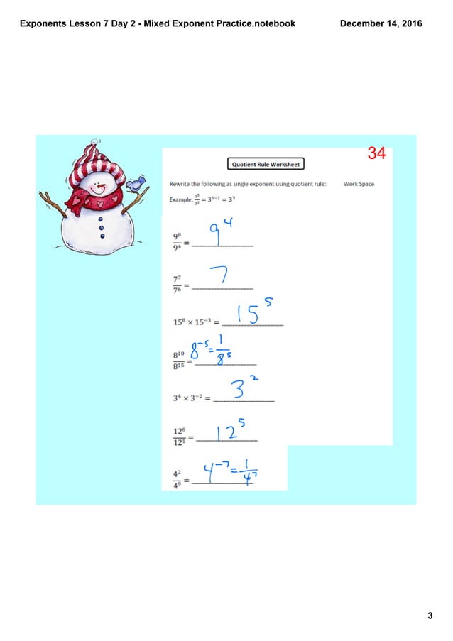 Exponents lesson 7 day 2 mixed exponent practice | PDF