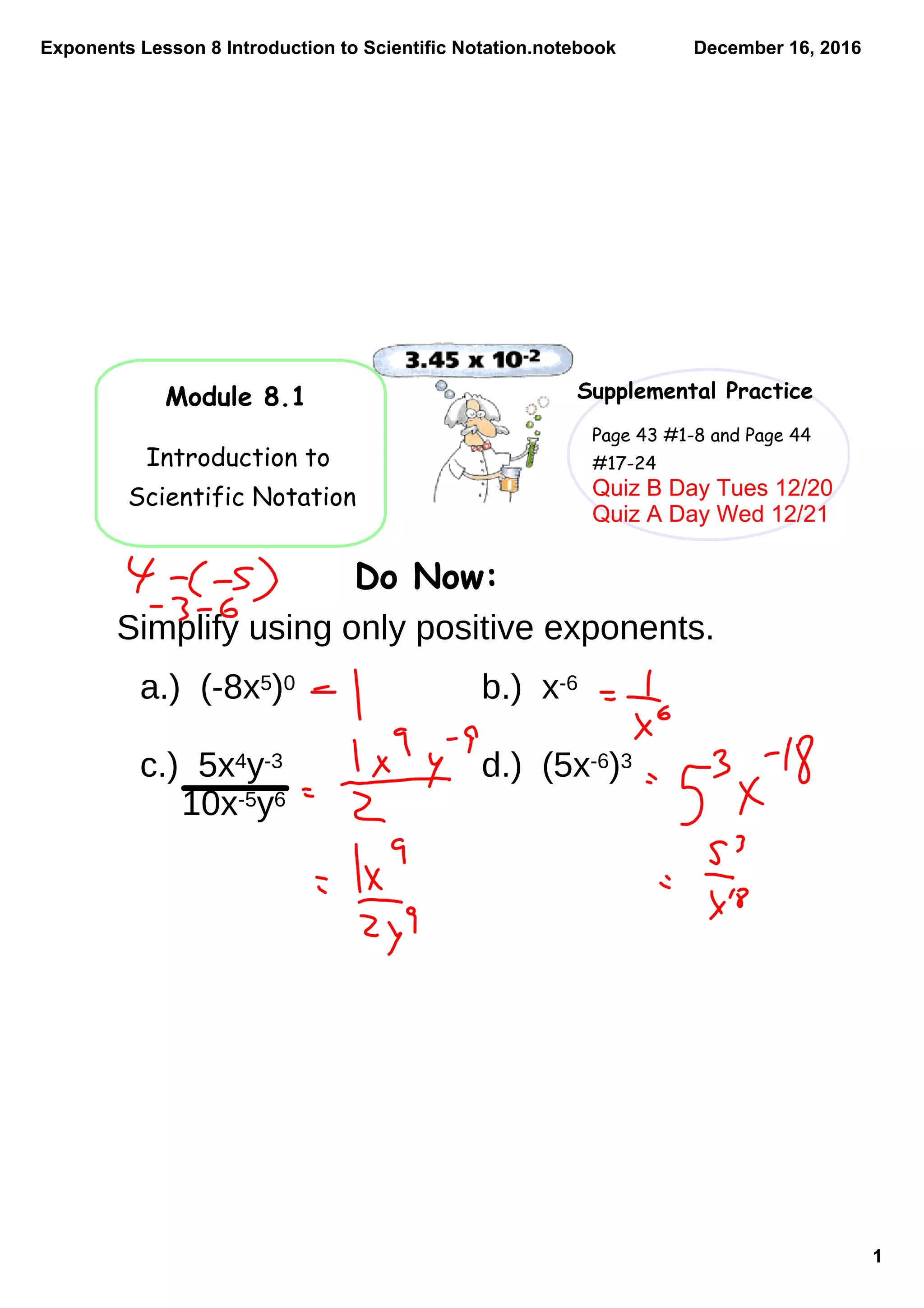 Exponents lesson 8 introduction to scientific notation | PDF