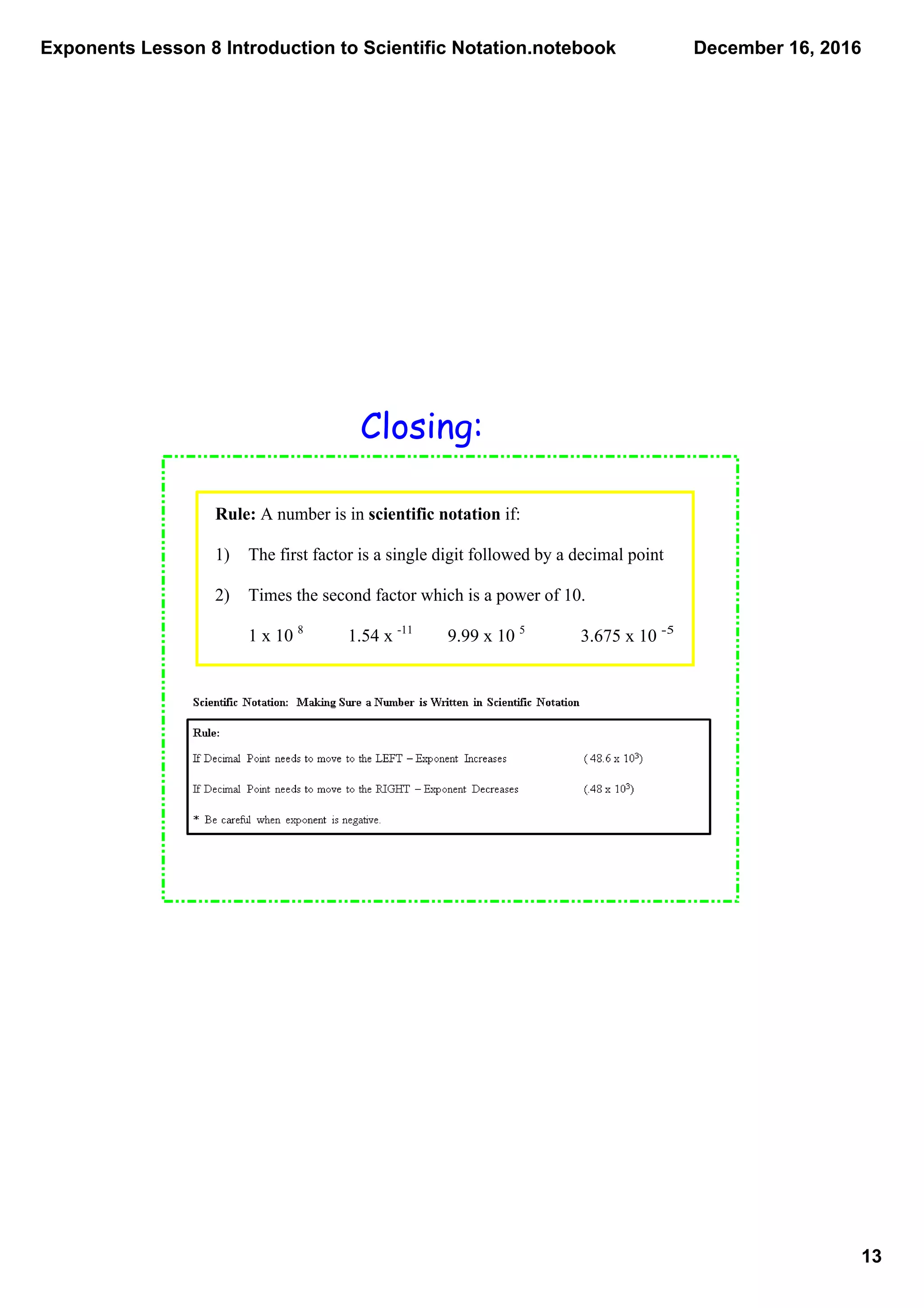 Exponents lesson 8 introduction to scientific notation | PDF