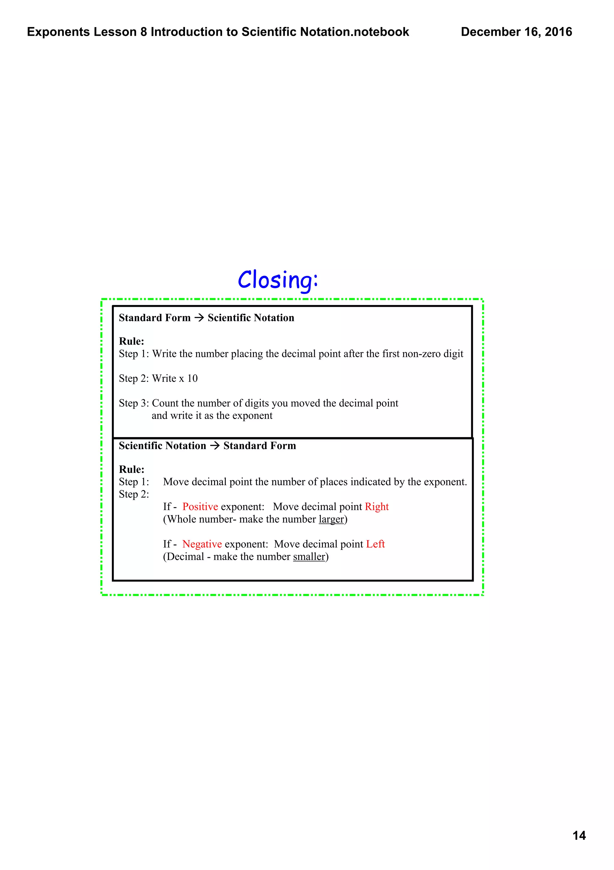 Exponents lesson 8 introduction to scientific notation | PDF