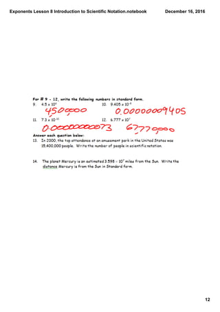 Exponents lesson 8 introduction to scientific notation | PDF