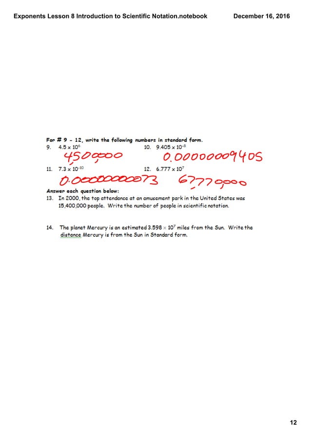 Exponents lesson 8 introduction to scientific notation | PDF