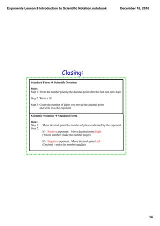 Exponents lesson 8 introduction to scientific notation | PDF