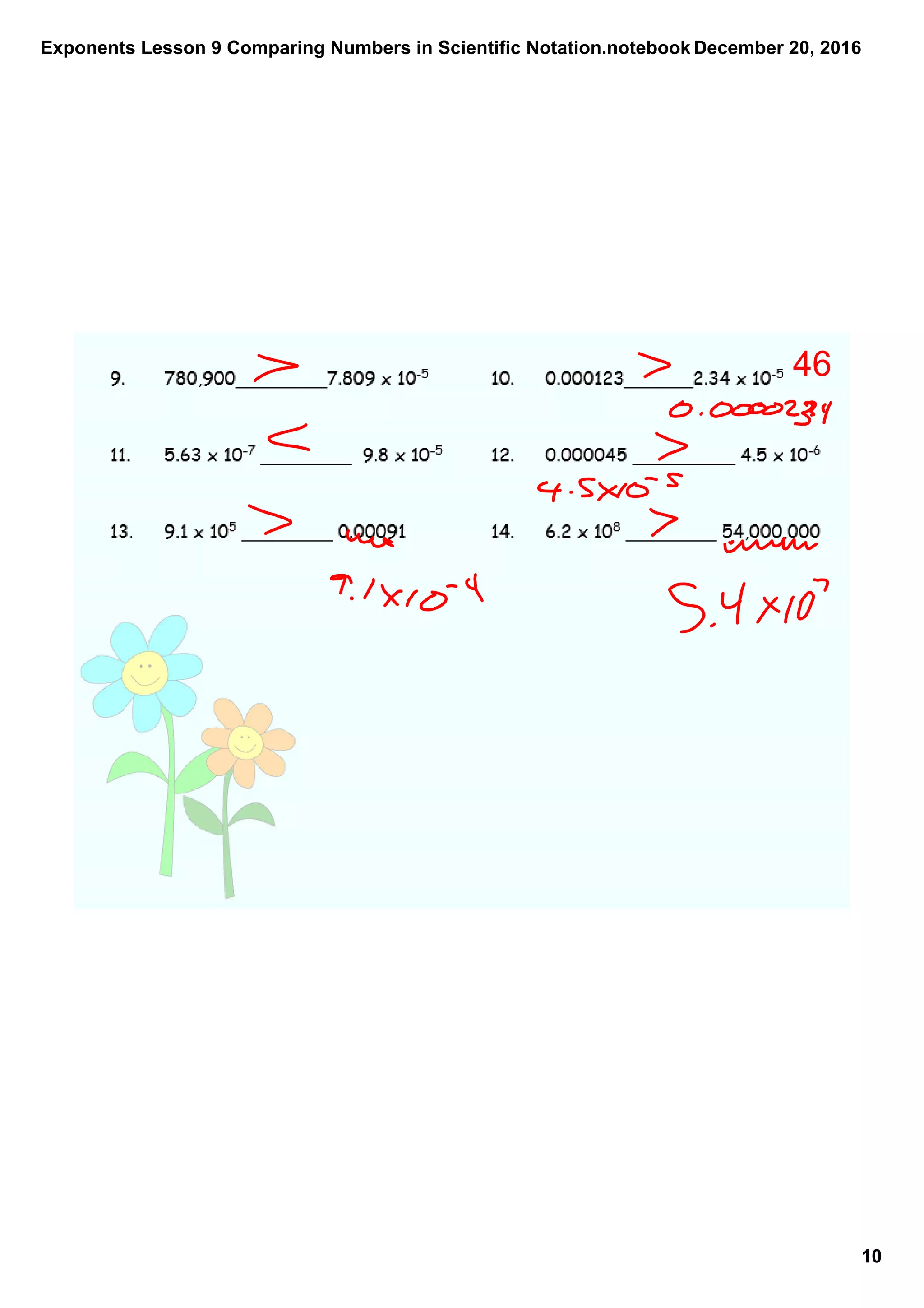 Exponents lesson 9 comparing numbers in scientific notation | PDF