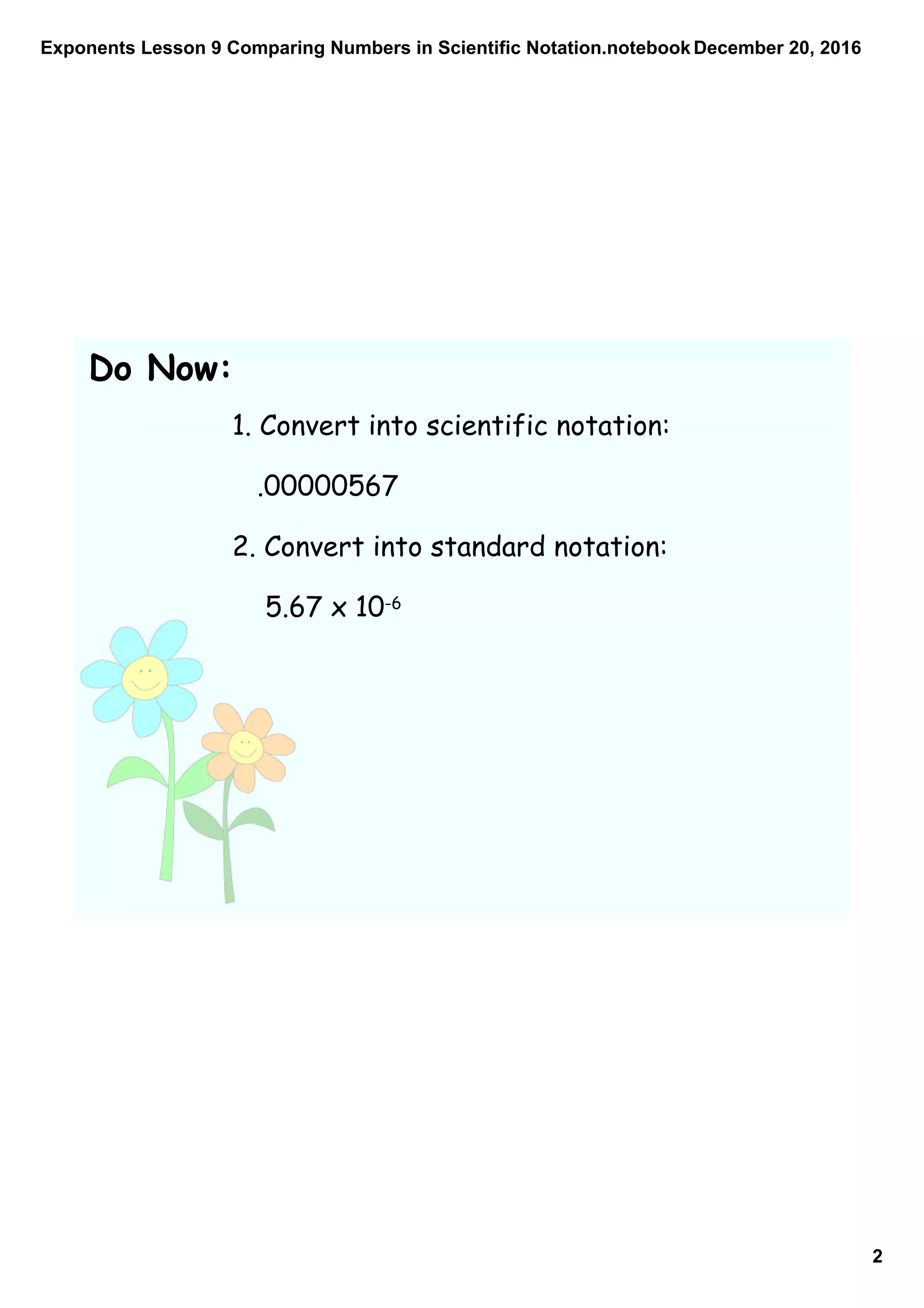 Exponents lesson 9 comparing numbers in scientific notation | PDF
