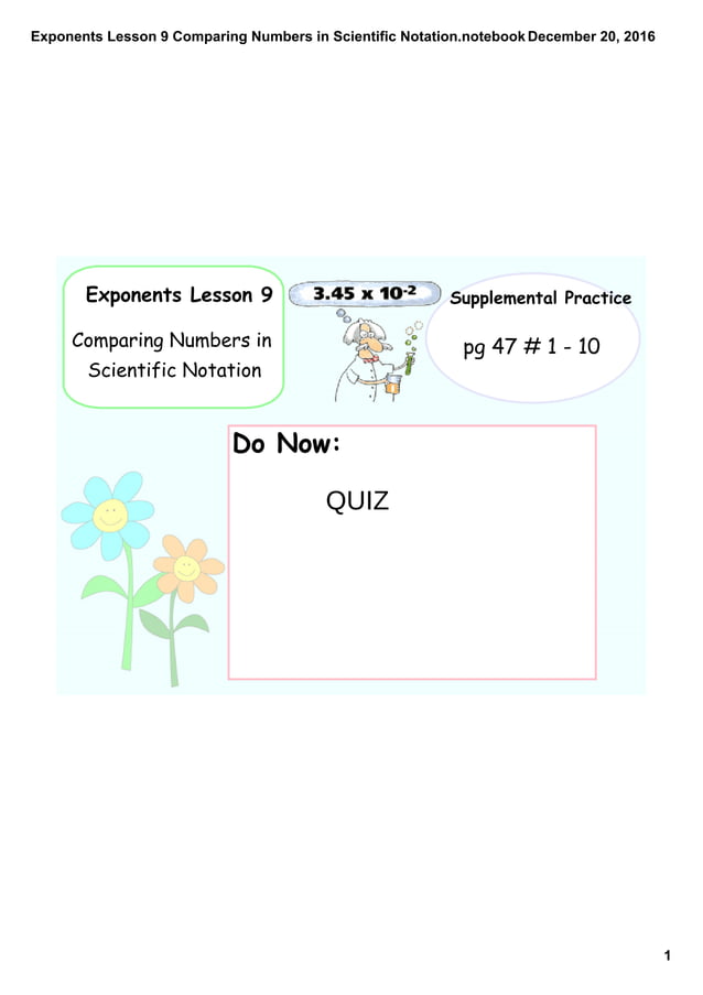 Exponents lesson 9 comparing numbers in scientific notation | PDF