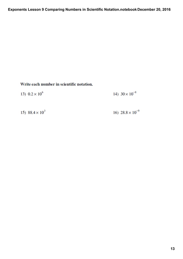 Exponents lesson 9 comparing numbers in scientific notation | PDF