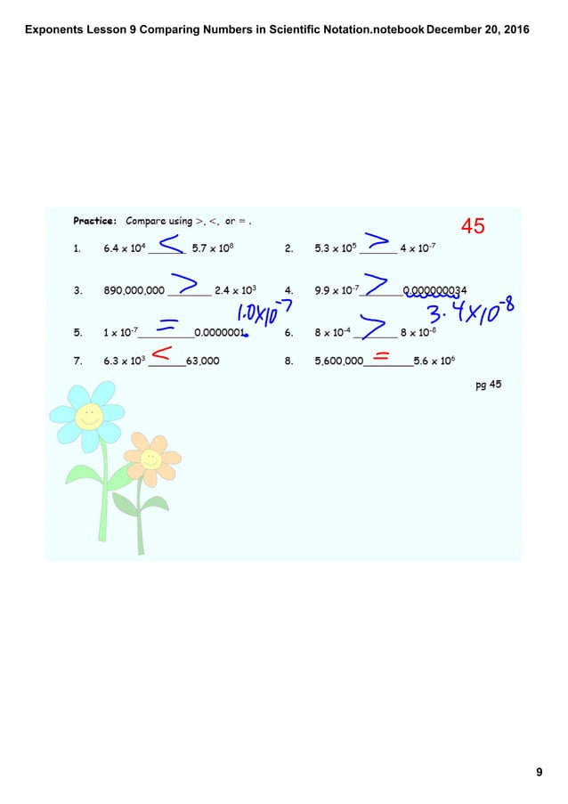 Exponents lesson 9 comparing numbers in scientific notation | PDF