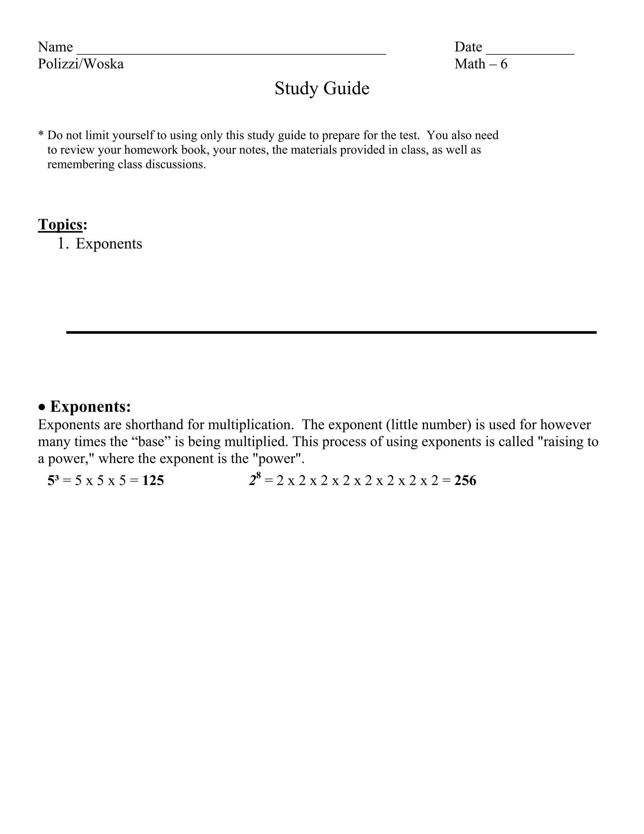 Exponents Study Guide | PDF