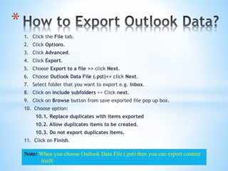 How to Export Outlook Data File? | PPTX | Email | Internet