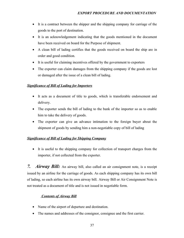 Export Procedure And Documentation Project Report On Doc