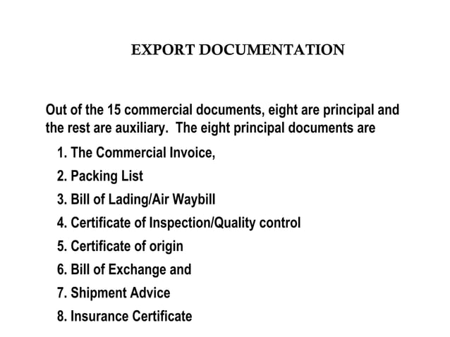 Export documentation | PPT | Logistics and Transportation Industry ...