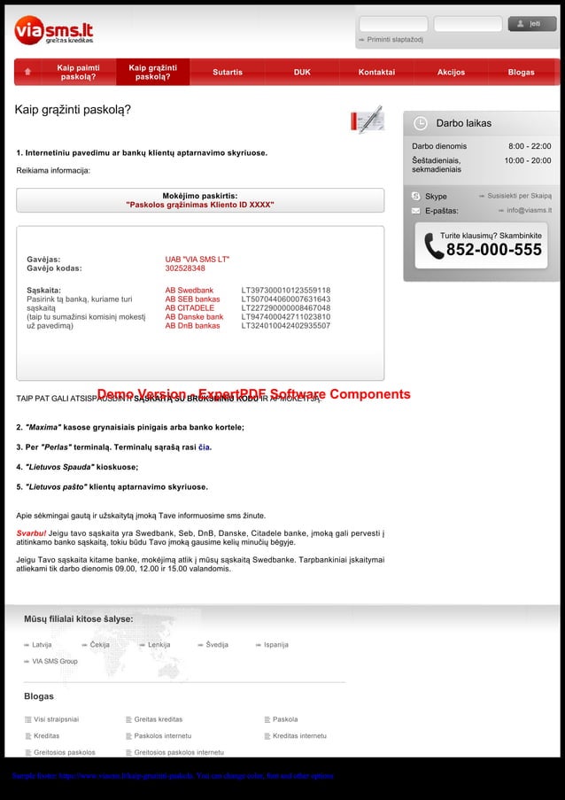 Grąžinti Paskolą Internetu Arba Apmokėti Partnerių Skyriuose | VIA SMS | PDF