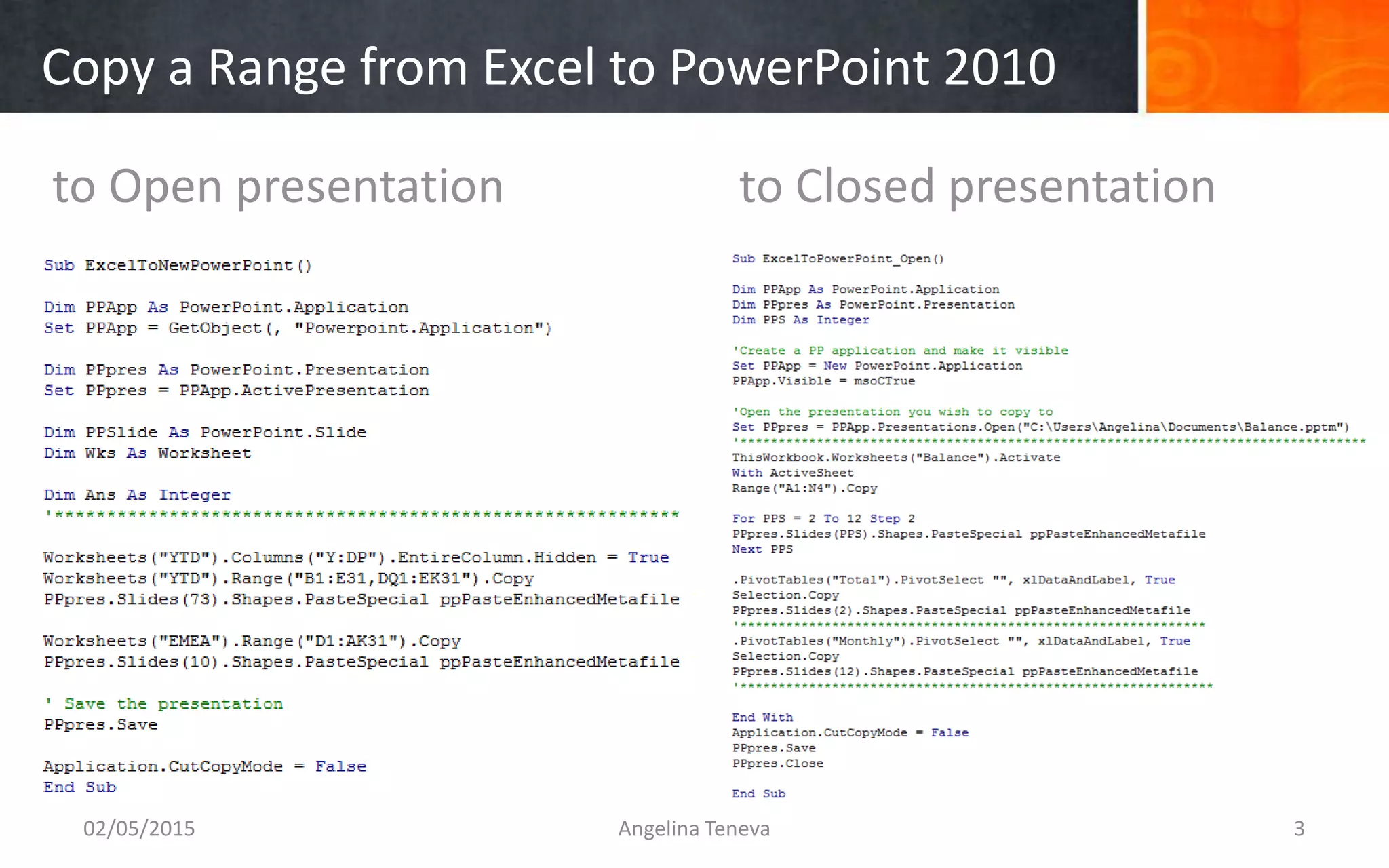 VBA in Excel & PowerPoint | PPTX
