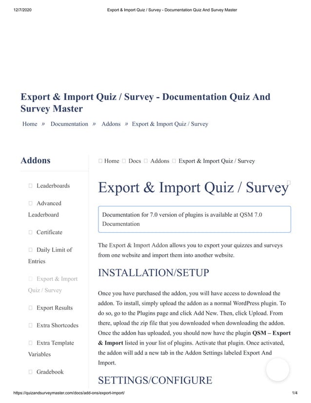 Export & import quiz survey documentation quiz and survey master | PDF