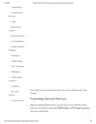 Export & import quiz survey documentation quiz and survey master | PDF