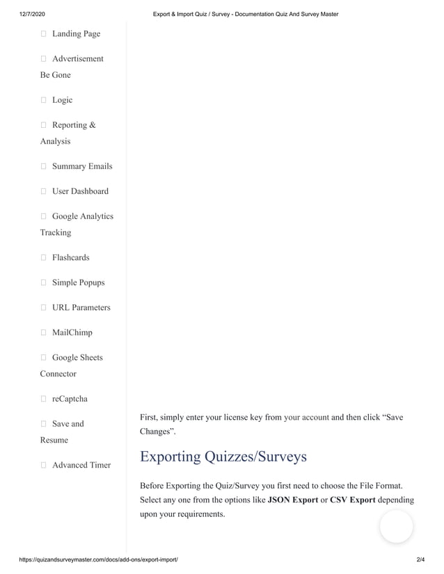 Export & import quiz survey documentation quiz and survey master | PDF