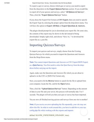 Export & import quiz survey documentation quiz and survey master | PDF