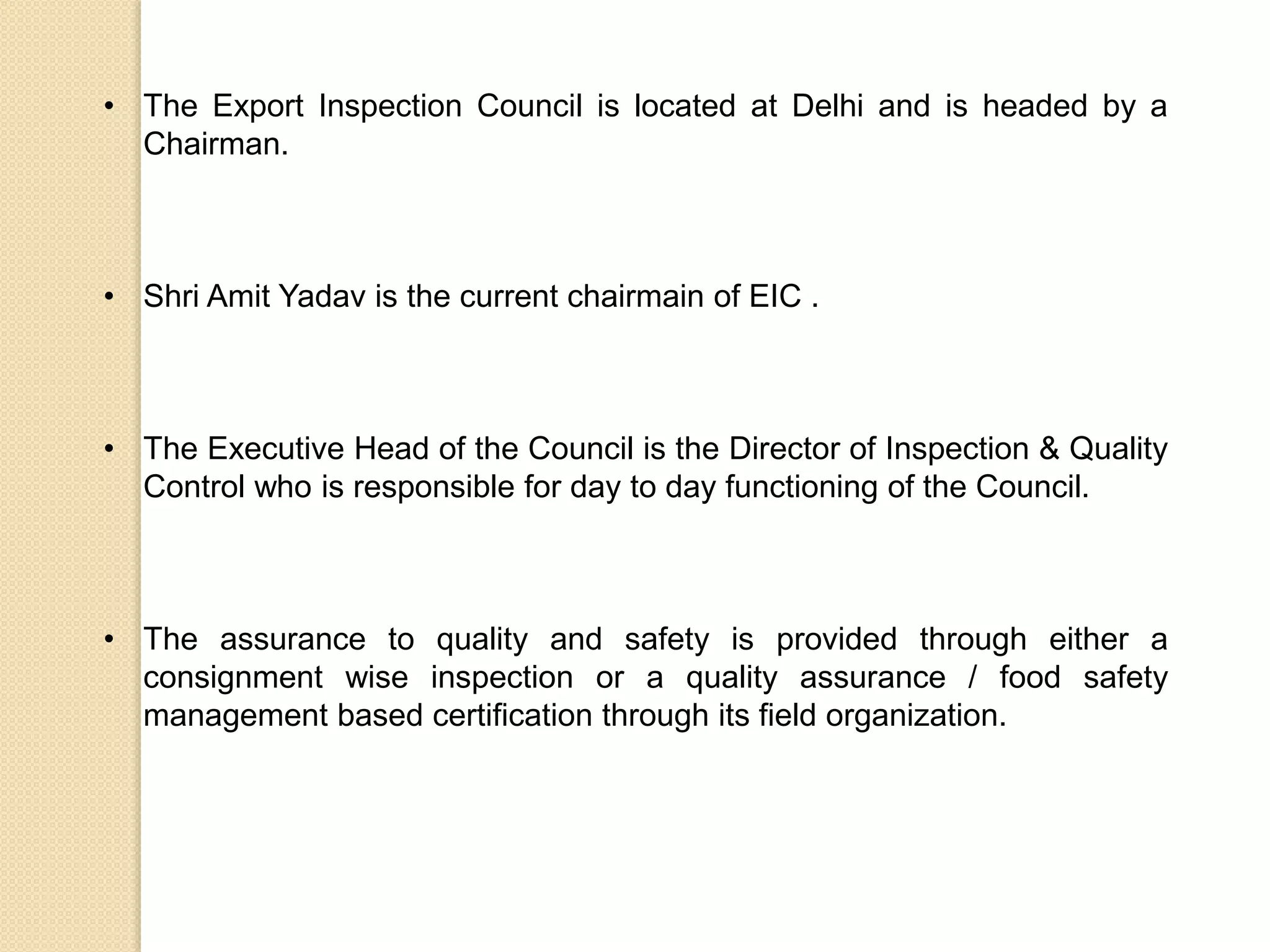 Export Inspection Council And FSSAI | PPTX