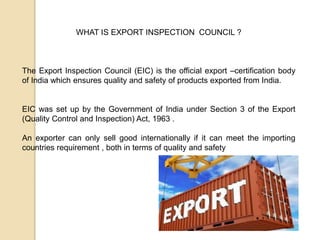 Export Inspection Council And FSSAI | PPTX