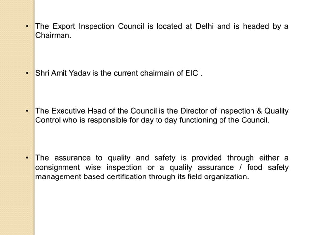 Export Inspection Council And FSSAI | PPTX