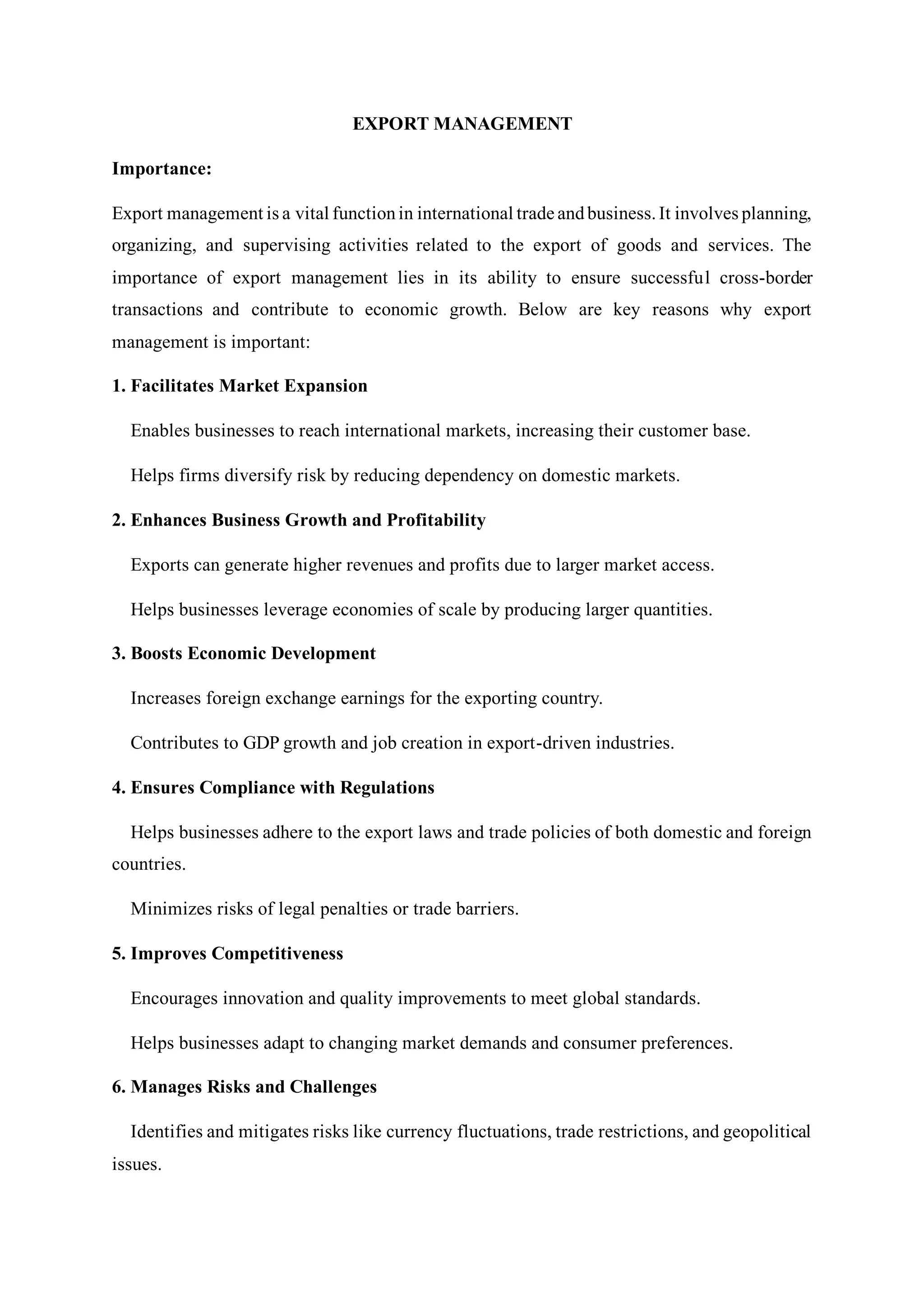 EXPORT MANAGEMENT IMPORTANCE AND FEATURES | PDF
