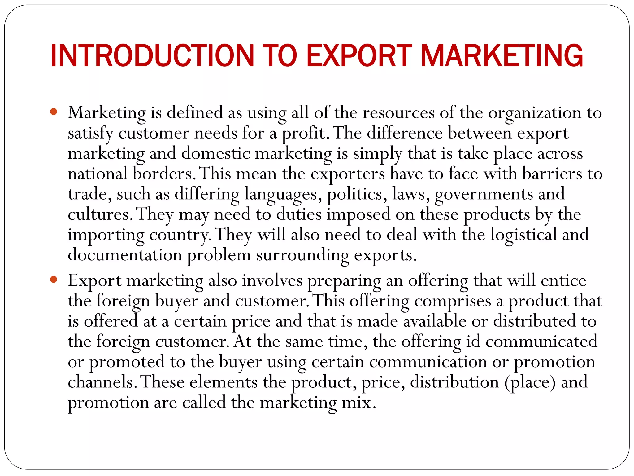 DEFINITION AND INTRODUCTION OF EXPORT MARKETING | PDF