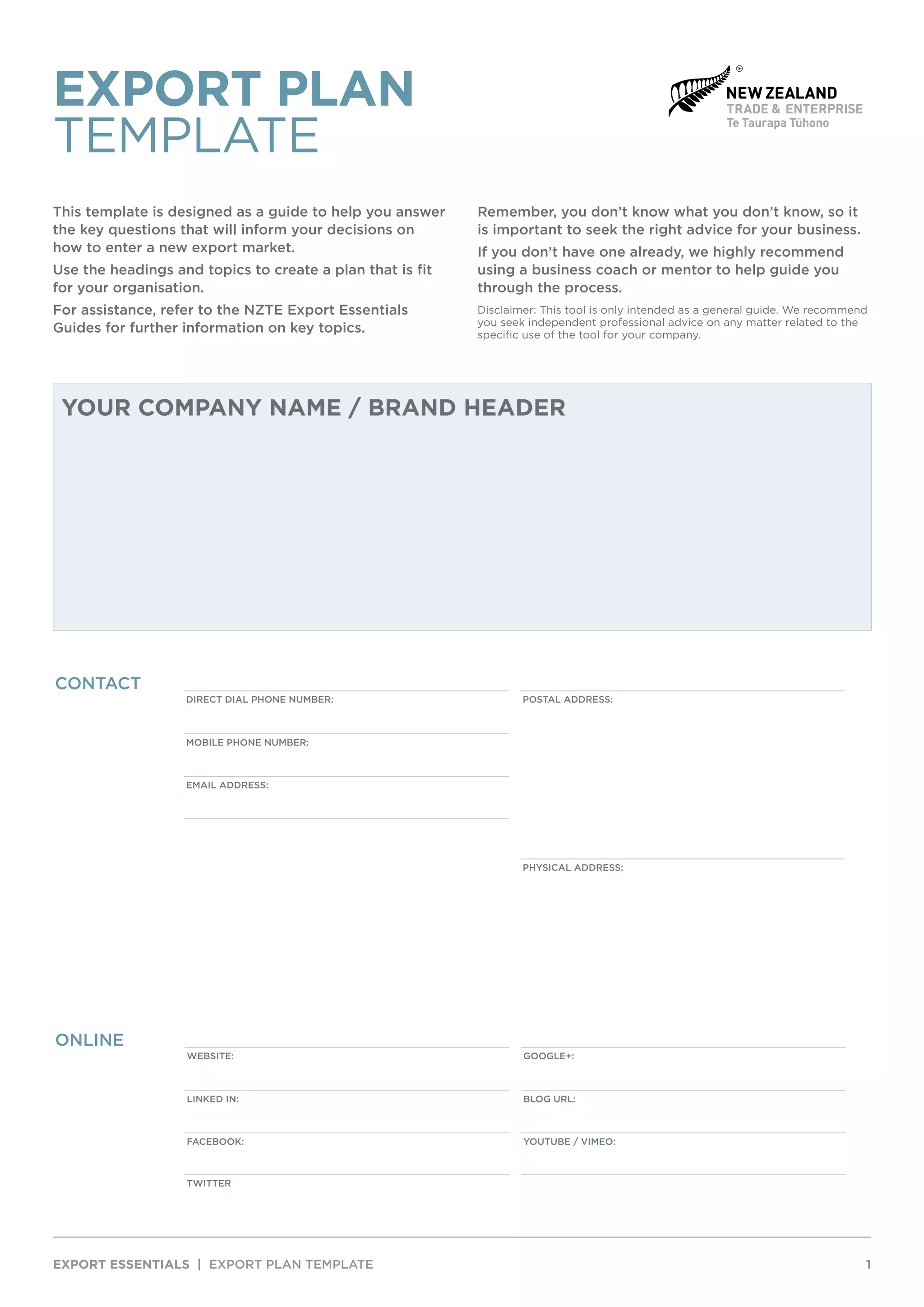 Export plan template | PDF