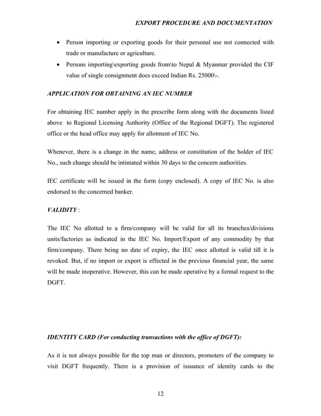 Export procedure and_documentation | DOC