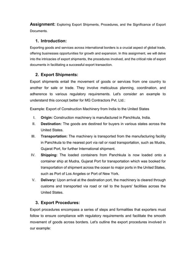 Export Procedures And Documentation Assinementpdf