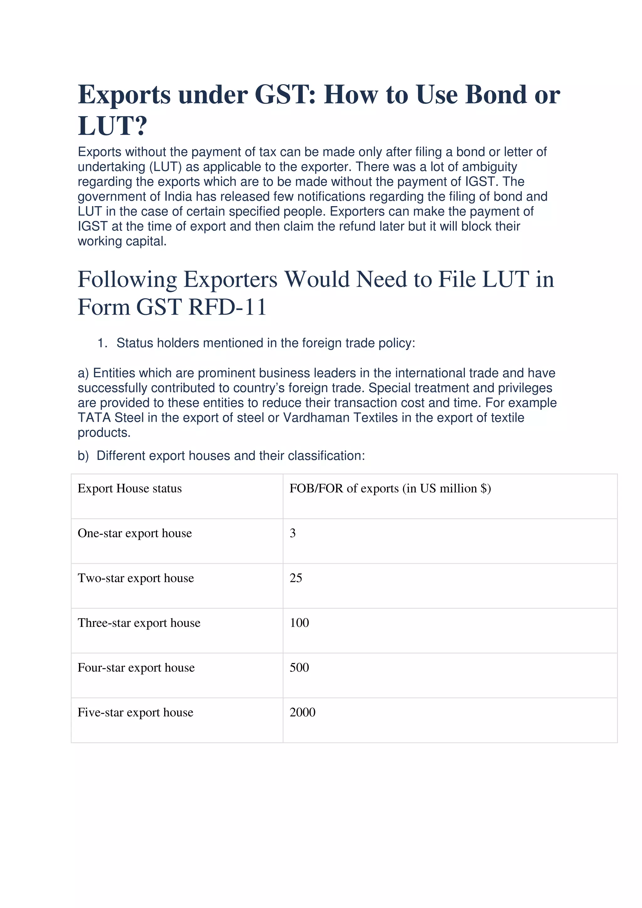 Exports under GST : LUT & Bond | PDF