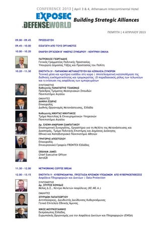 The programme of Exposec-Defenseworld Conference 20013 | PDF