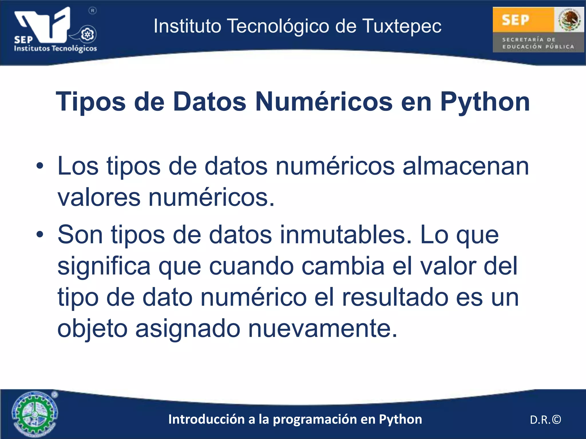 Tipos de datos numéricos en Python | PPTX | Programming Languages | Computing