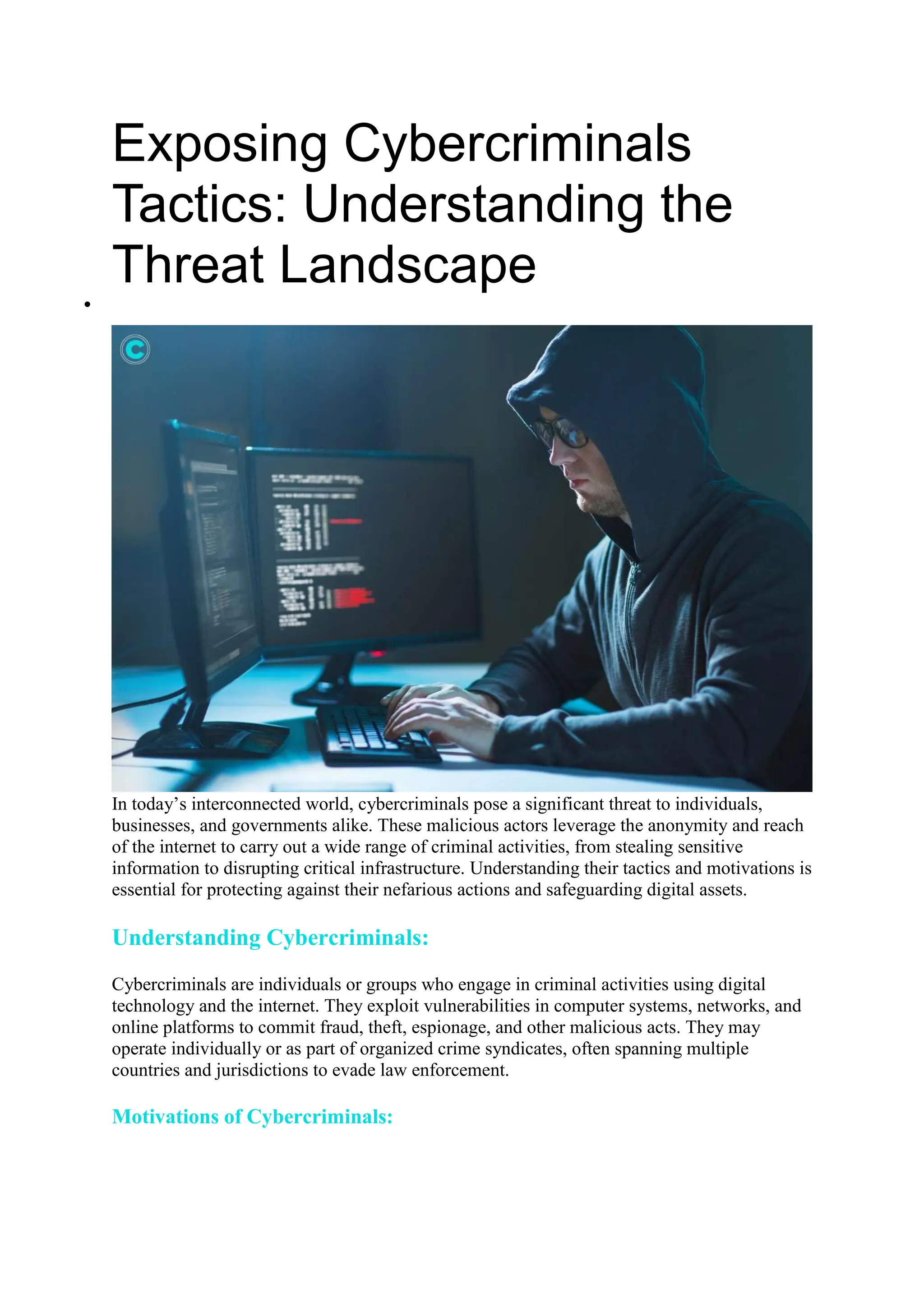 Exposing Cybercriminals Tactics: Understanding the Threat Landscape | PDF