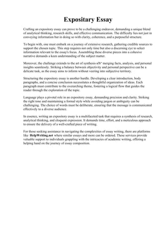 Expositary Essay. Expository essay. Expository Essay: Definition ...