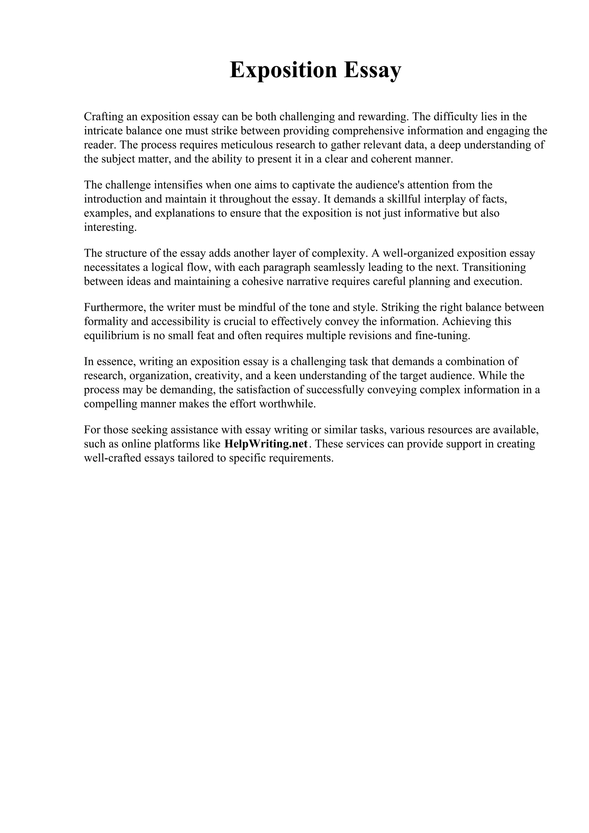 Exposition Essay. Clover Park Technical College | PDF