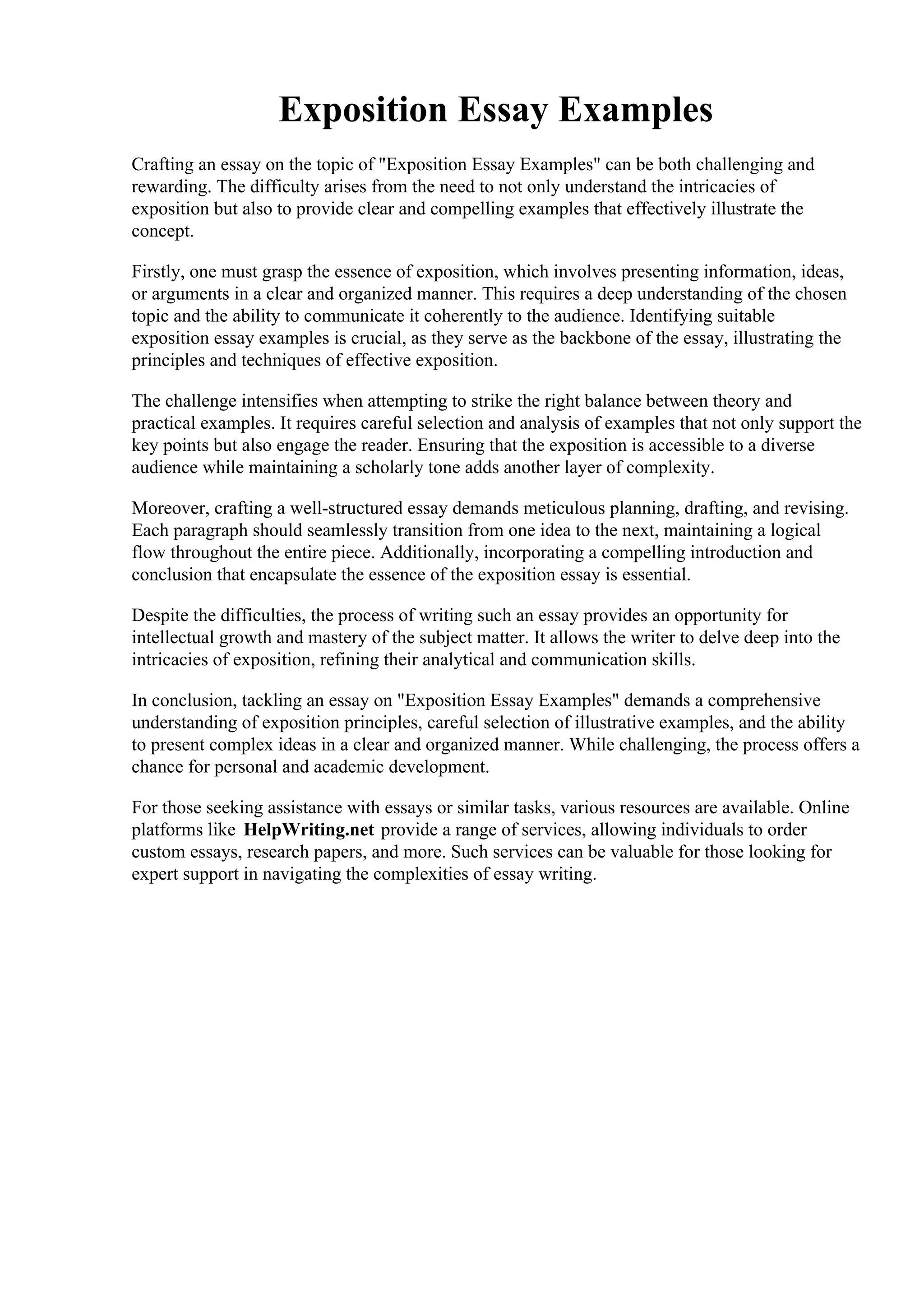 Exposition Essay Examples. Exposition Writing Assessment Task English ...