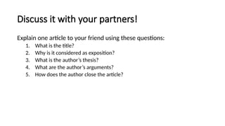 Exposition text discussion and the example | PPTX