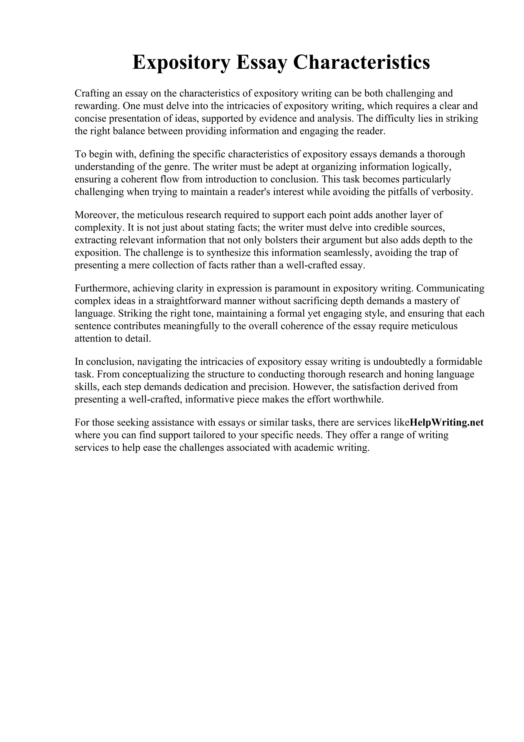 Expository Essay Characteristics. . How To Write An Expository Essay 7 ...