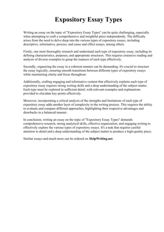 Expository Essay Types. University of Detroit Mercy | PDF