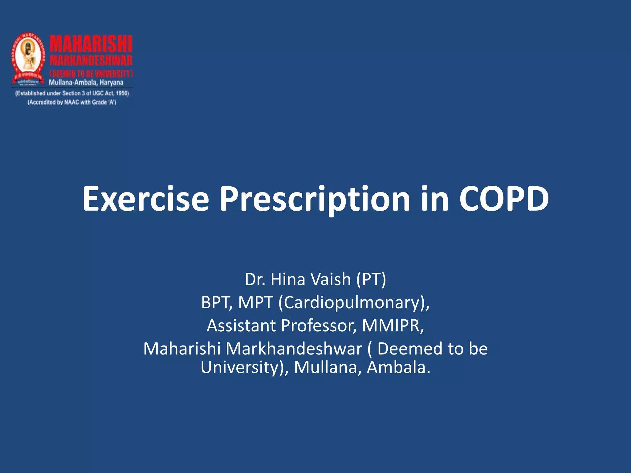 Exercise prescription in COPD | PPTX | Physical Therapy | Wellness
