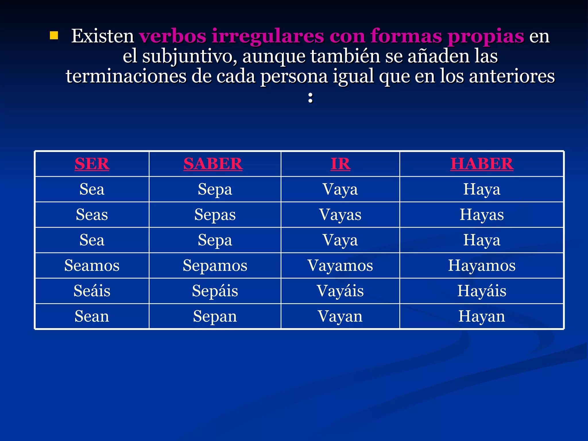 Presente de Subjuntivo. Verbos irregulares | PPT | Free Download