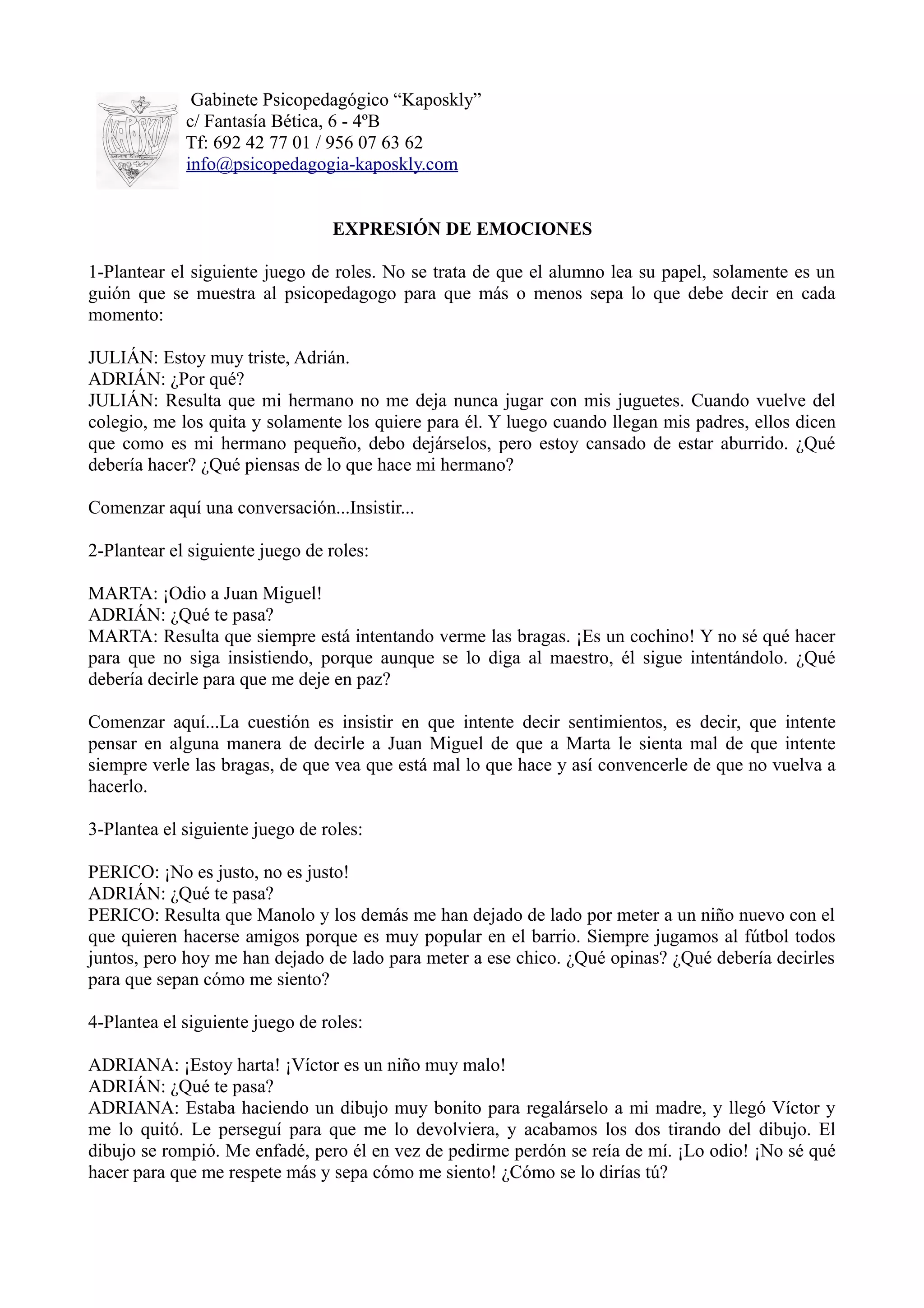 Juegos de roles: Expresión de emociones | ODT