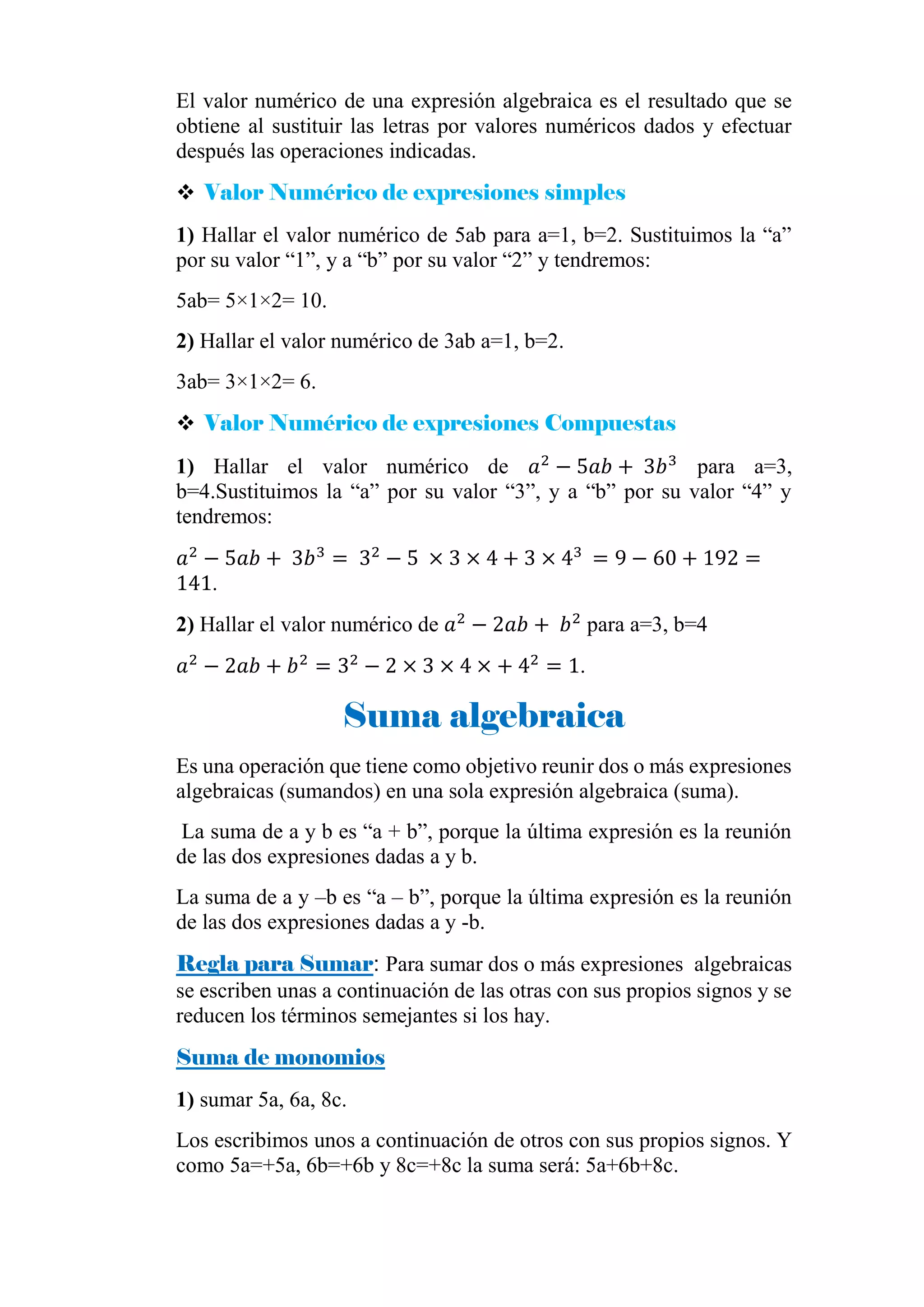 Expresiones algebraicas | PDF