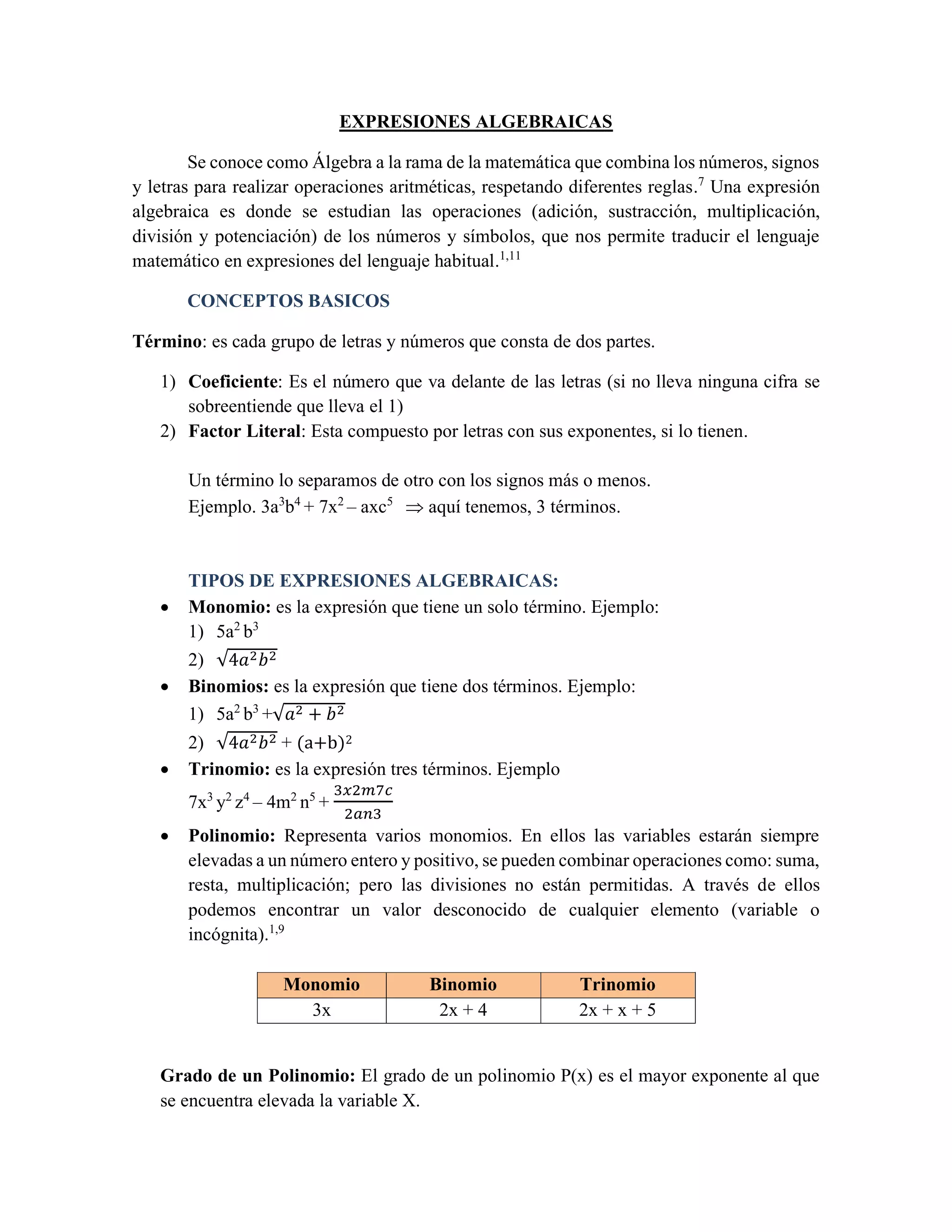 Expresiones algebraicas | PDF