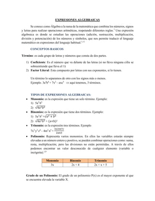 Expresiones algebraicas | PDF