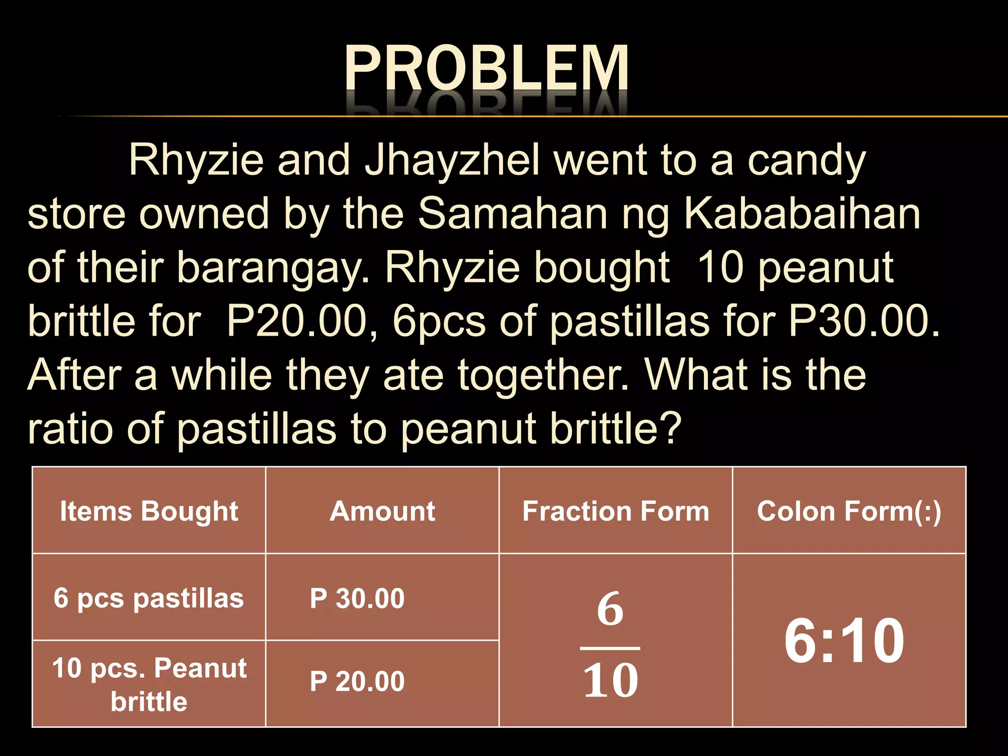 Expresses ratio using either the colon or fraction.pptx