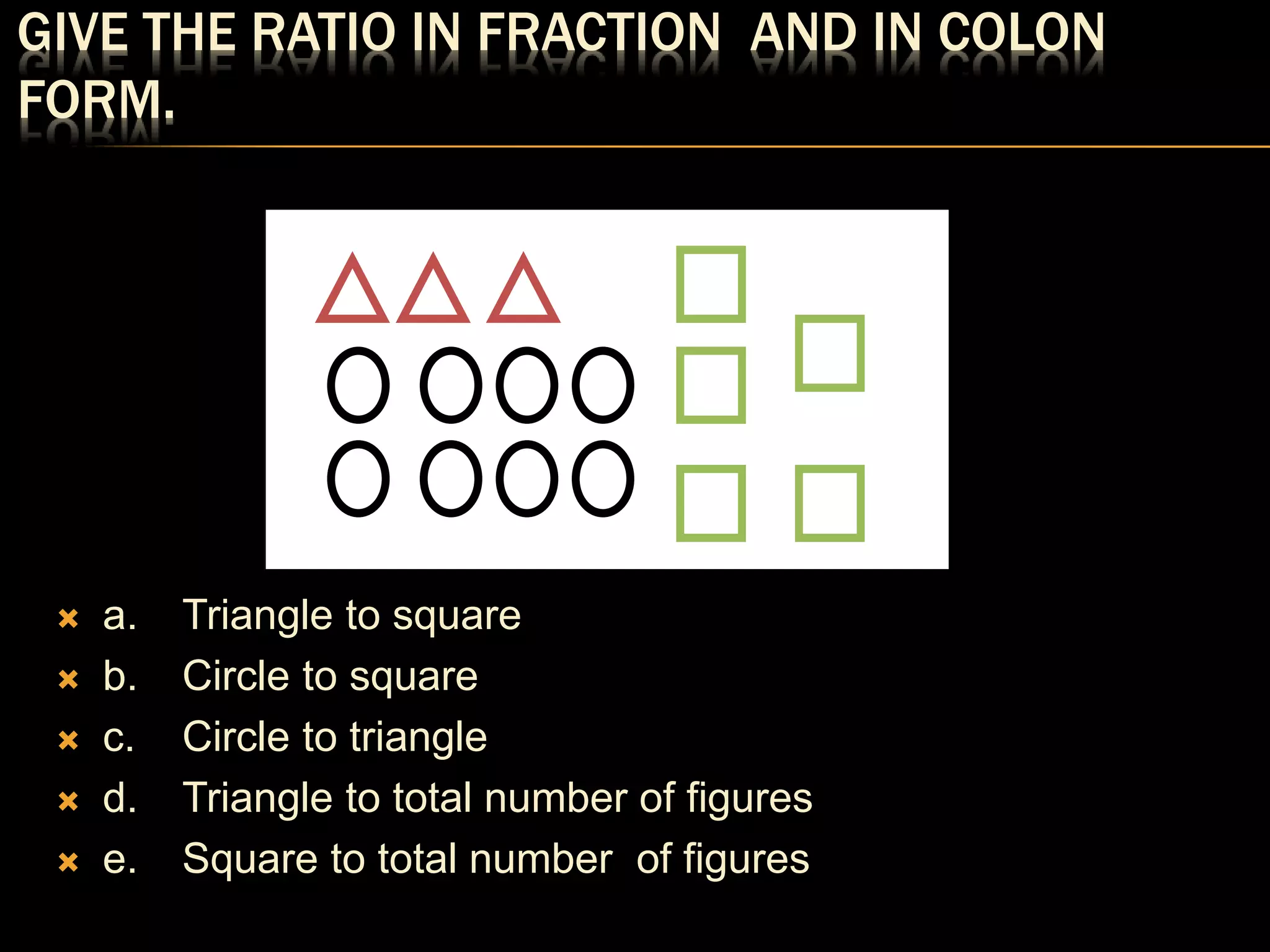 Expresses ratio using either the colon or fraction.pptx