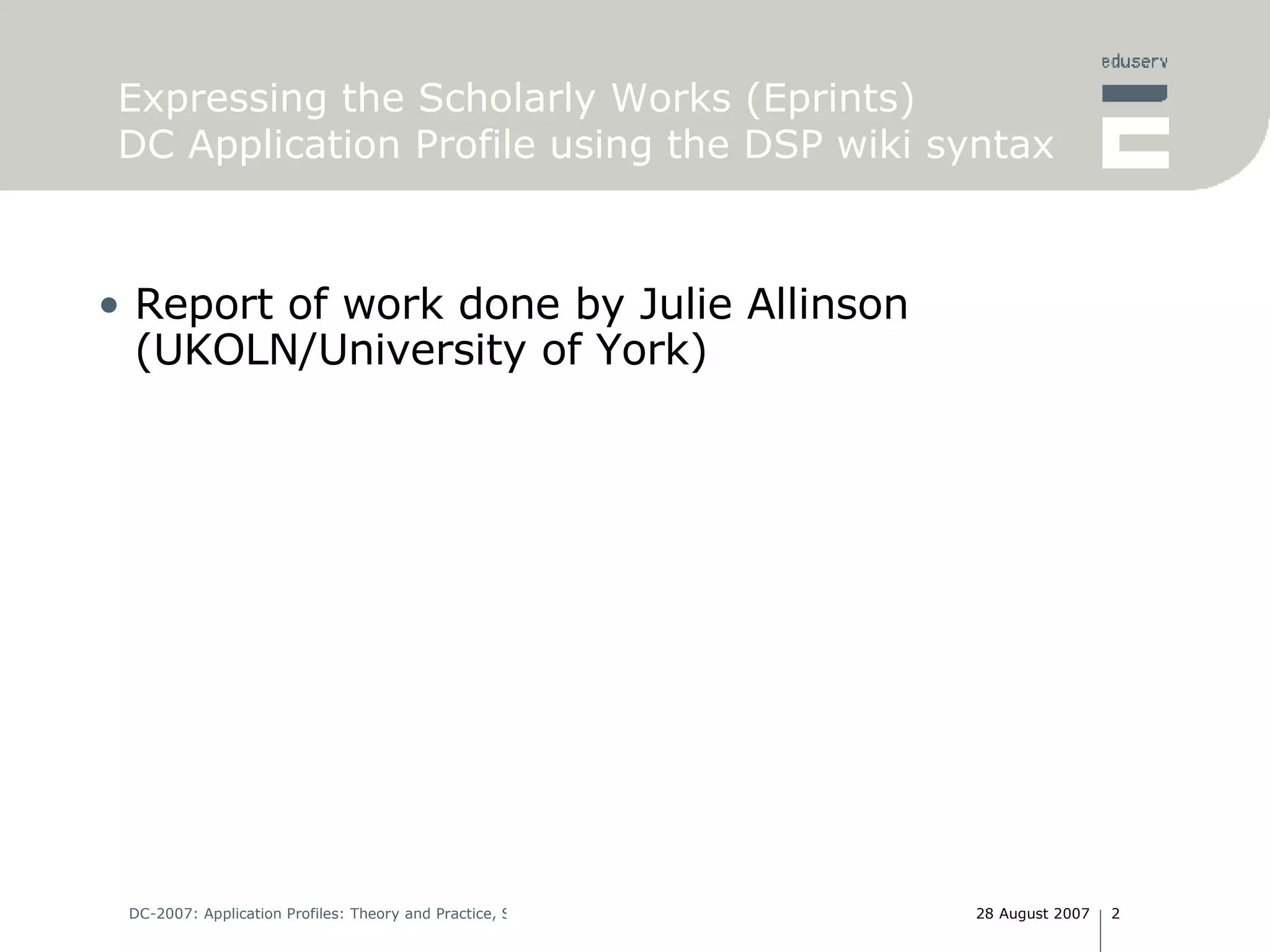 Expressing the Scholarly Works DCAP using the DSP Wiki Syntax | PPT