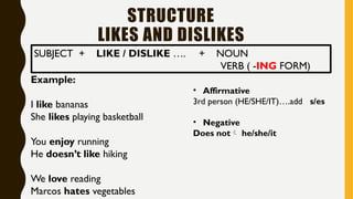 Expressing likes and dislikes using verbs | PPT